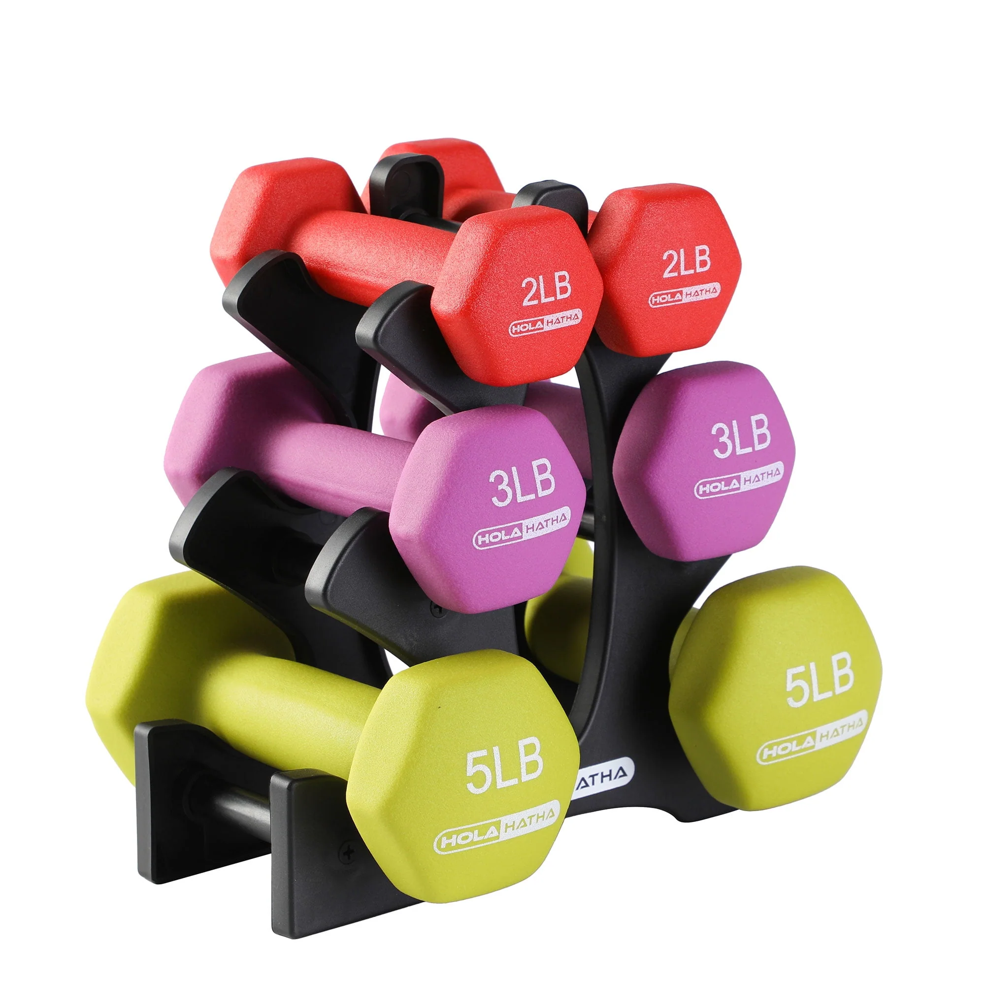 HolaHatha 3, 5, and 8 Pound Dumbbell Hand Weight Set with Storage Rack ...