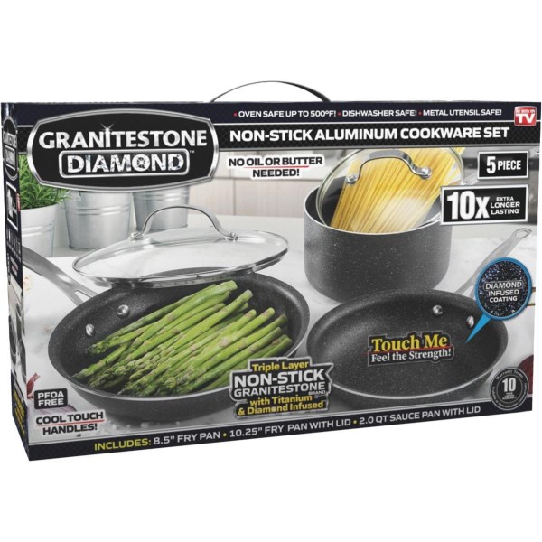 GraniteStone Diamond 5-Piece Non-Stick Aluminum Cookware Set - Iieemm GraniteStone Diamond 5-Piece Non-Stick Aluminum Cookware Set - Iieemm