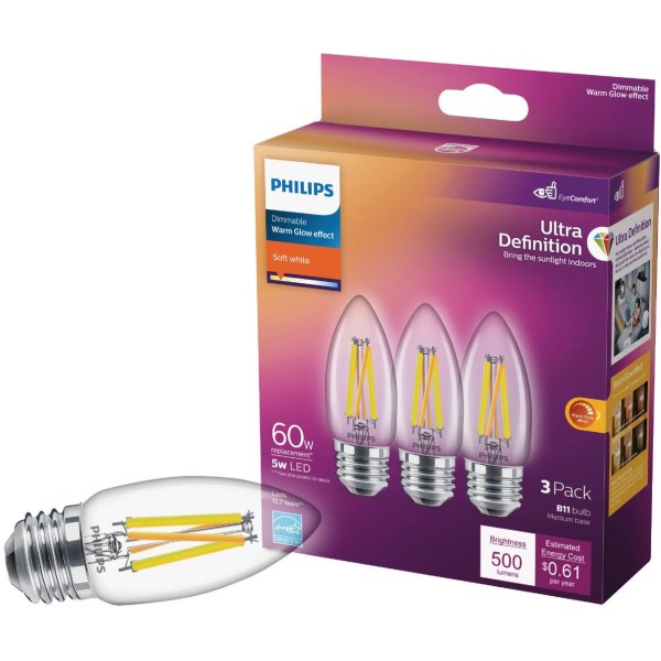 Philips Ultra Definition 60W Equivalent Soft White B11 Medium LED ...