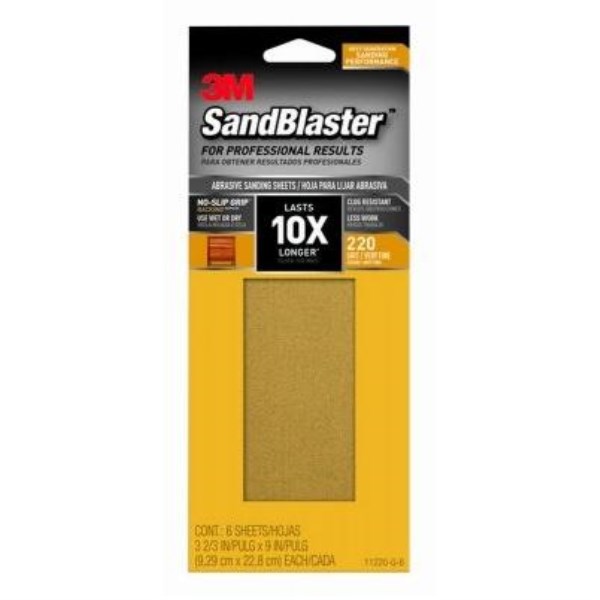 3M SandBlaster No Slip Grip Backing 3-2/3 In. x 9 In. 220 Grit Fine ...