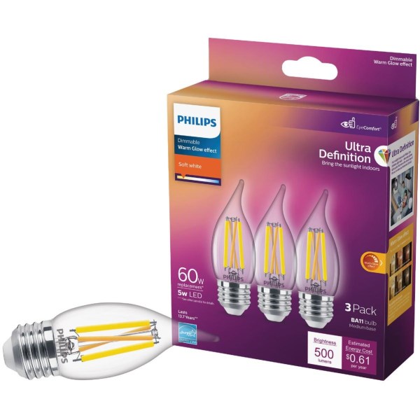Philips Ultra Definition 60W Equivalent Soft White BA11 Medium LED ...