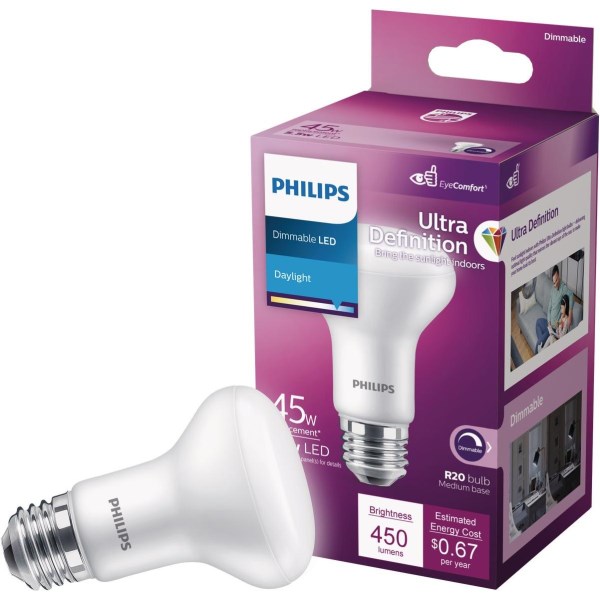 Philips Ultra Definition 45W Equivalent Daylight R20 Medium Dimmable ...